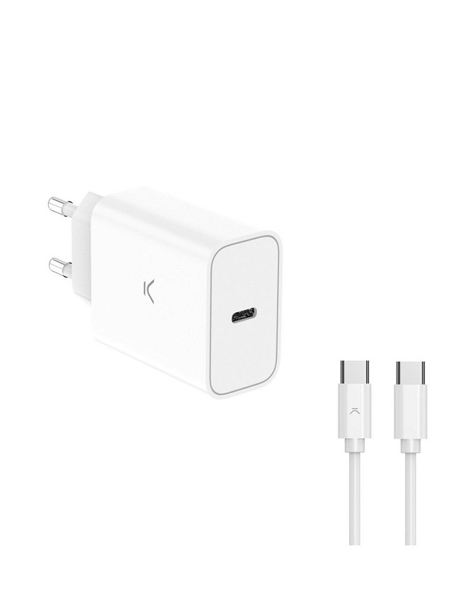 KSIX BCD30PDC01B SET ZIDNI Punjač 60 W + KABL USB-C NA USB-C, 1M, BELI