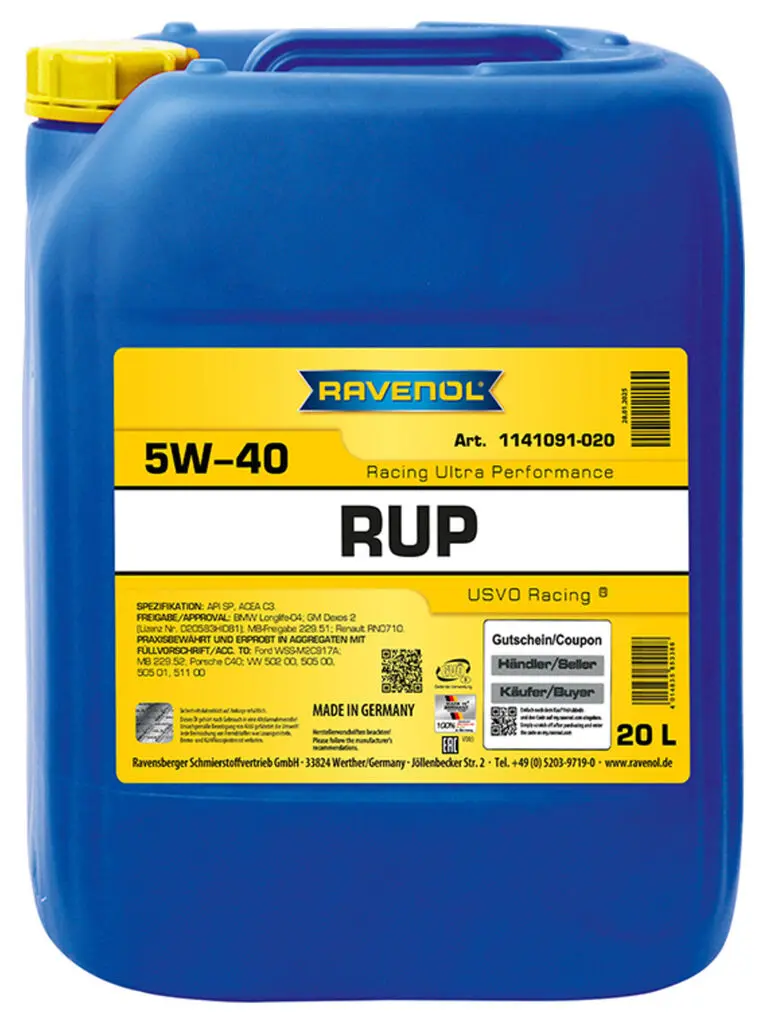 Ravenol Motorno ulje za trkačke automobile RUP Racing Ultra Performance 5W-40, 20 l