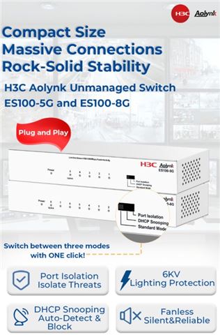 H3C Aolynk ES100-8G Ethernet Switch 8 x 1G ports, DC