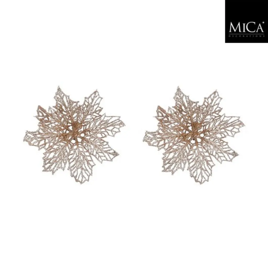 Mica Decorations Set ukrasa za jelku Cvet 1181047, 13 cm, 2 komada, Šampanjac