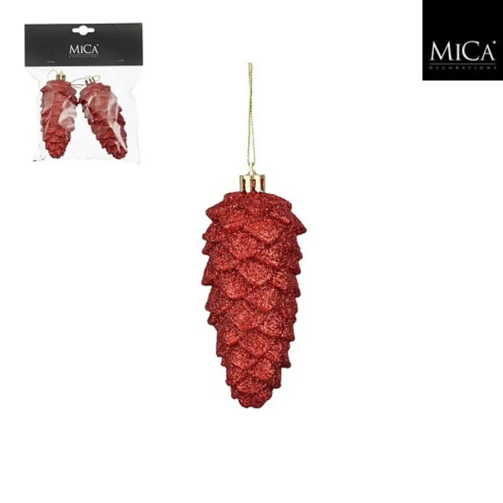 Mica Decorations Set ukrasa za jelku Šišarka 1179679, 11 cm, 2 komada, Crveni