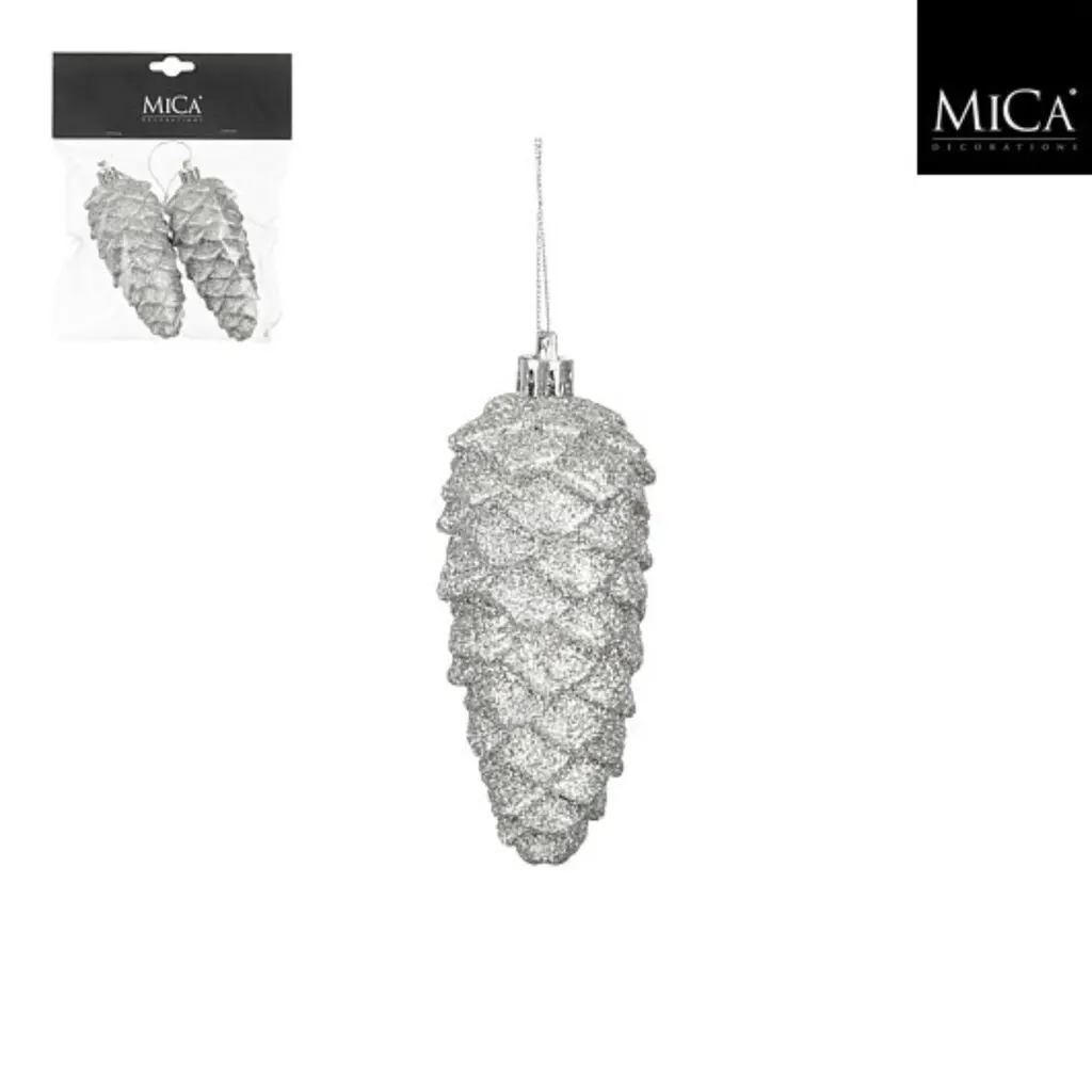 Mica Decorations Set ukrasa za jelku Šišarka 1179681, 11 cm, 2 komada, Srebrne boje