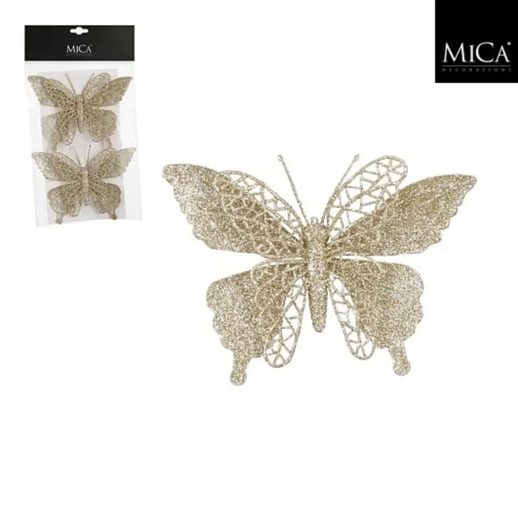 Mica Decorations Set ukrasa za jelku Leptir 1181239, 16 cm, 2 komada, Šampanjac
