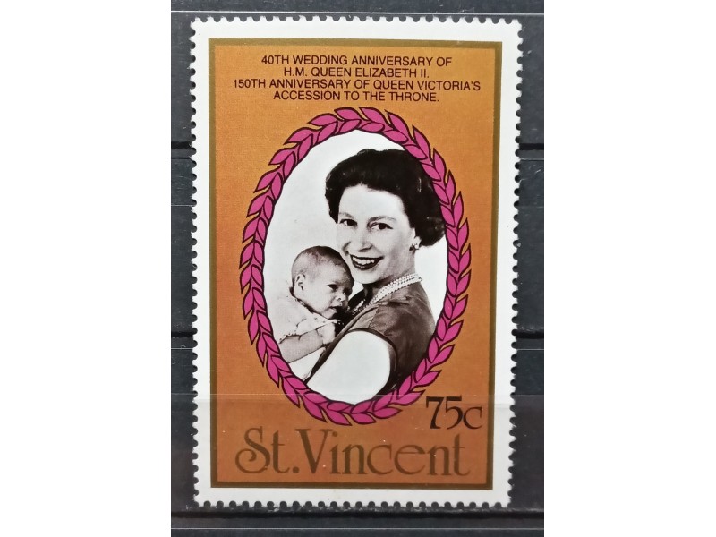 ST. VINCENT 1987 - 40g.PRESTOLA ELIZABETE II **