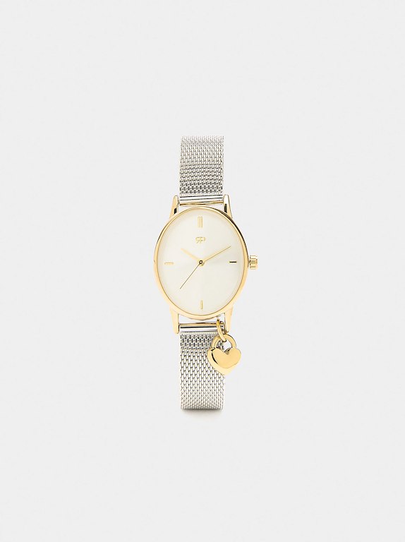 WATCH WITH METAL MESH BRACELET WITH CHARM