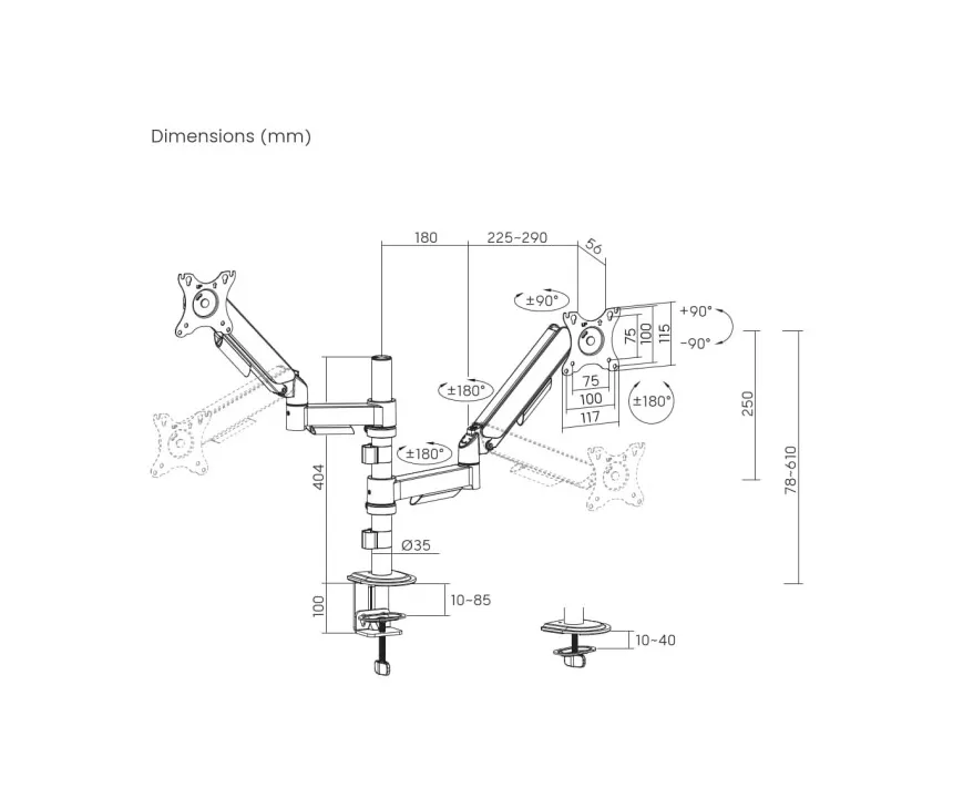 MA-DA2P-02 Gembird Podesivi dupli stoni drzac za monitor, tilt, 17-32 max.9kg