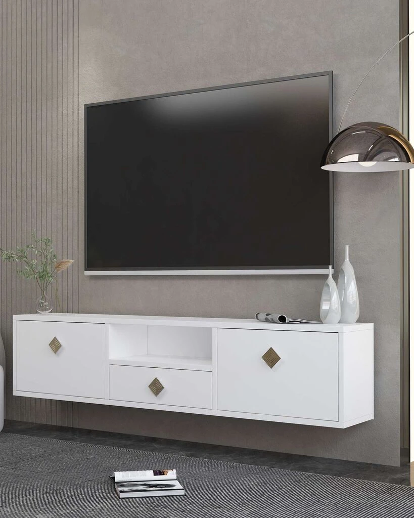 Hanah Home TV Komoda 1305-DROP-1, 140x30x30cm, Belo-zlatna
