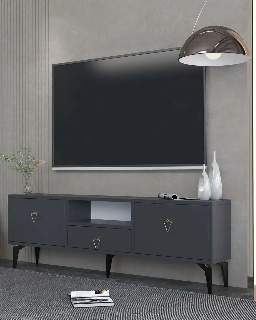 Hanah Home TV Komoda 1302-DROP-1, 140x49x30cm, Antracit-zlatna