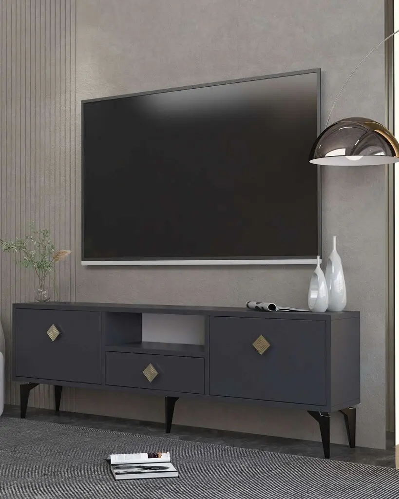 Hanah Home TV Komoda 1304-DROP-1, 140x49x30cm, Antracit-zlatna
