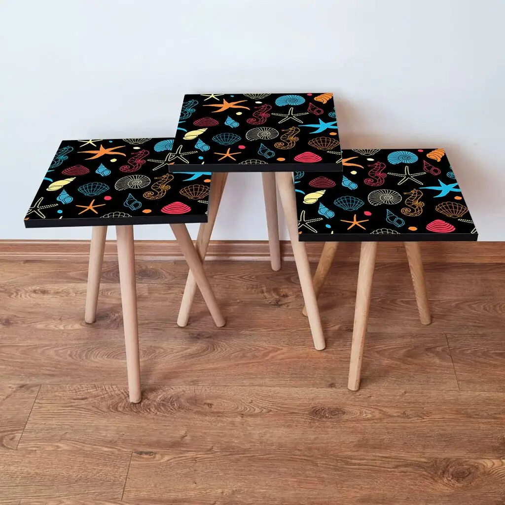 Hanah Home Set klub stočića 3Shp376, 3 komada, Šareni