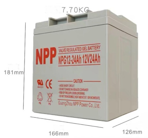 NPP NPG12V-24Ah, GEL BATTERY, C20=24AH, T14, 166x126x174x181, 7,6KG, Light grey