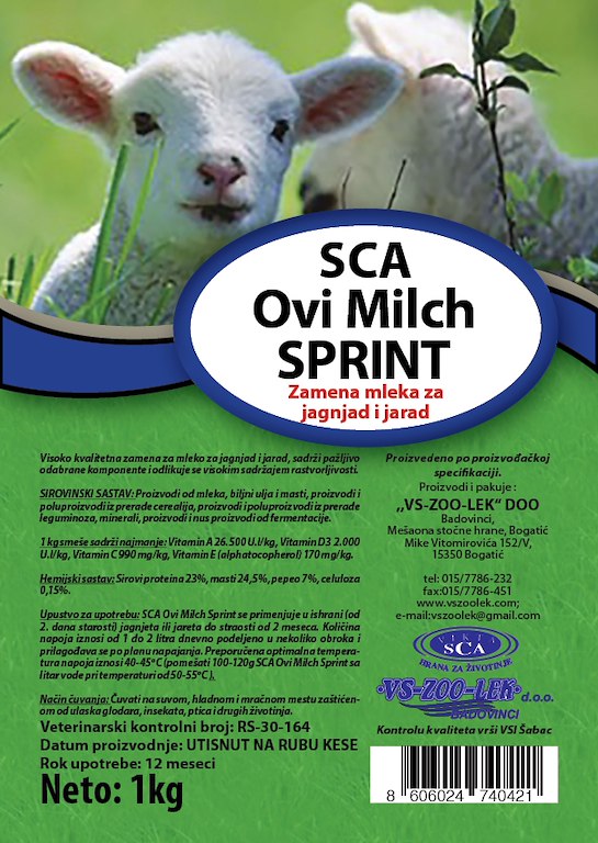 SCA OVI MILCH SPRINT MLEKO ZA JAGNJAD I JARAD 1 kg.