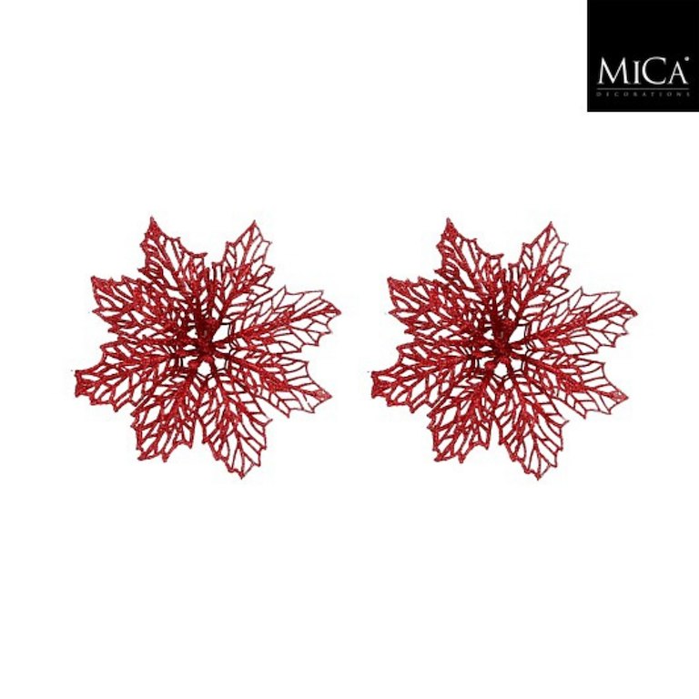 NG dekoracija - CLIP POINSETTIA SET 2pcs 13cm 1181046 - Red - EDL