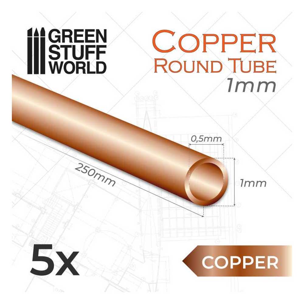 Round Copper tube 1mm (pack x5)