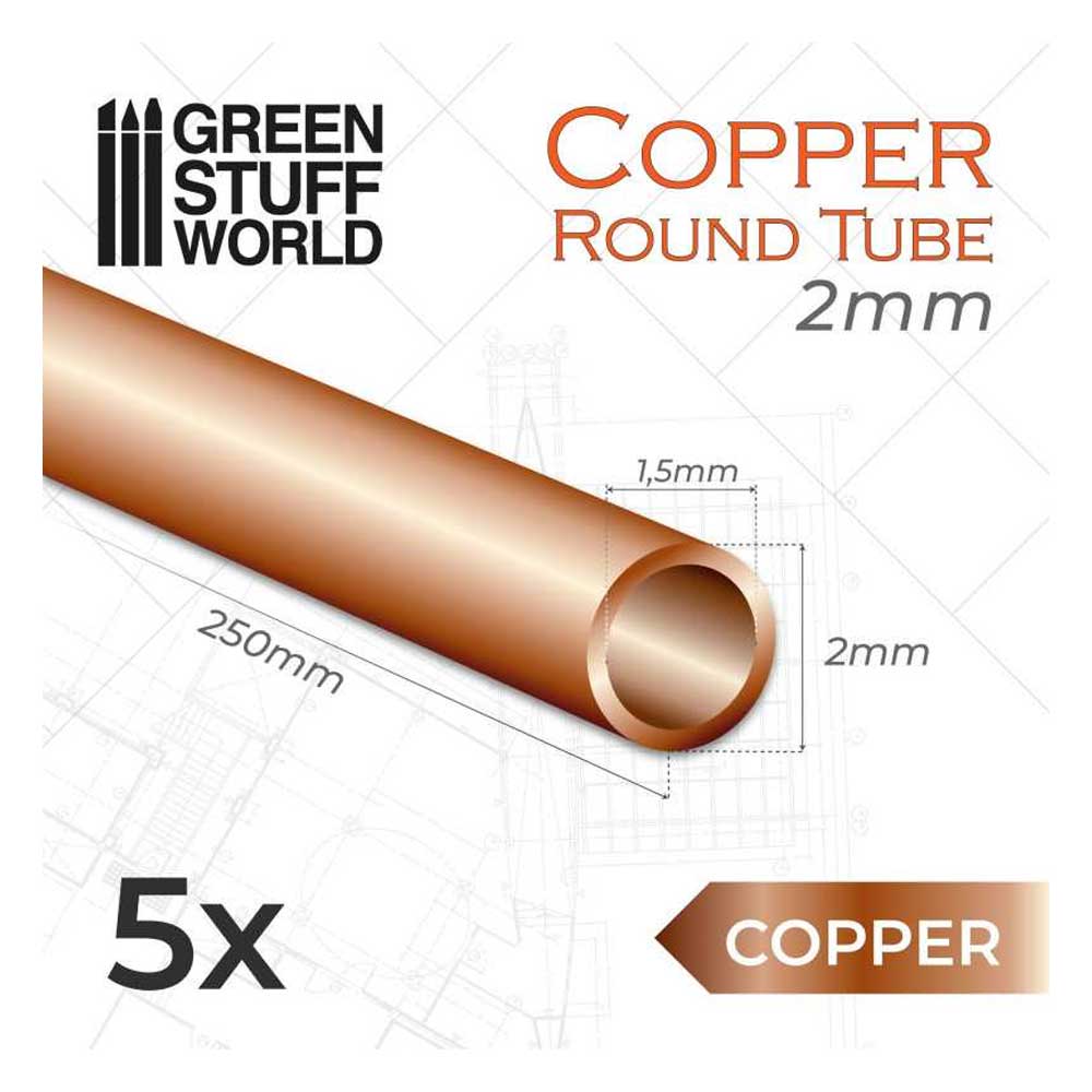 Round Copper tube 2mm (pack x5)