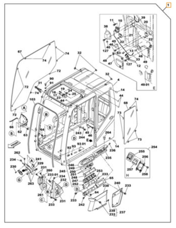 Case KHN16510 kabina za Case CX130B CX160B CX210BLR CX210BNLC CX240B CX240BLR CX290B CX350B CX470B CX700B CX800B bagera