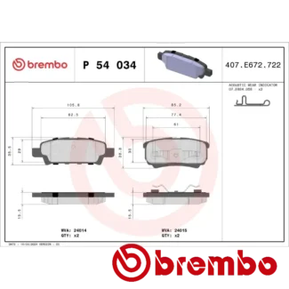 Kočione pločice zadnje CHRYSLER 200 DODGE AVENGER MITSUBISHI LANCER 1.3-3.6ALK 06-15 Brembo