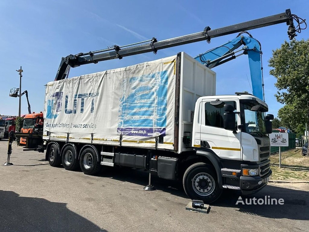 Scania P410 8x4 TRIDEM + CRANE HIAB 244 EP-4 HIDUO - RETARDER - LIFT + kamion sa klizna zavesa cerada