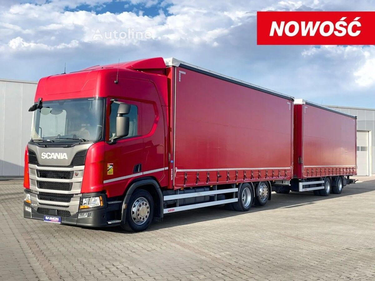 Scania R410 / ZESTAW TANDEM 120 M3 / 7,75 M + 7,75 M / SALON PL kamion sa klizna zavesa cerada + prikolica sa kliznom ceradom