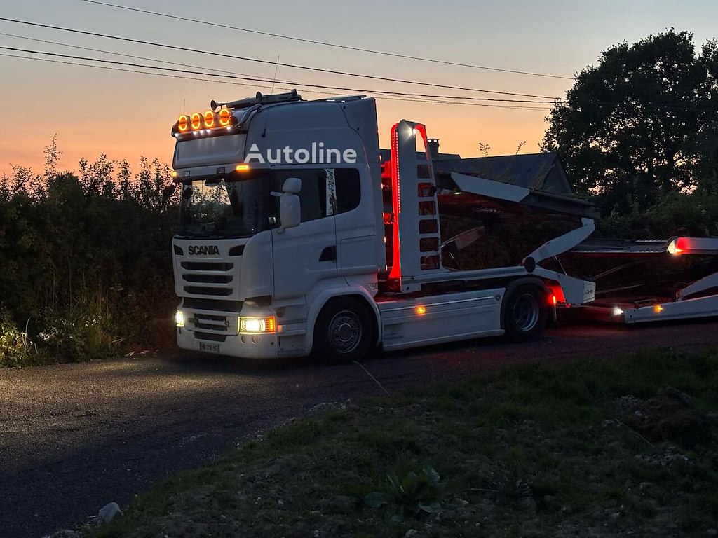 Scania R520 + EuroLohr 300 autotransporter + prikolica autotransportera
