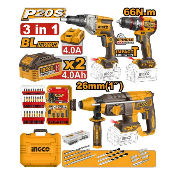 Akumulatorski set alata COSLI250591E 20V 2x4,0Ah SUPER INGCO