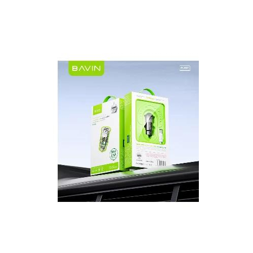 Bavin auto punjač 2.4A Dual 2xUSB-A + kabl type-A na type-C crna