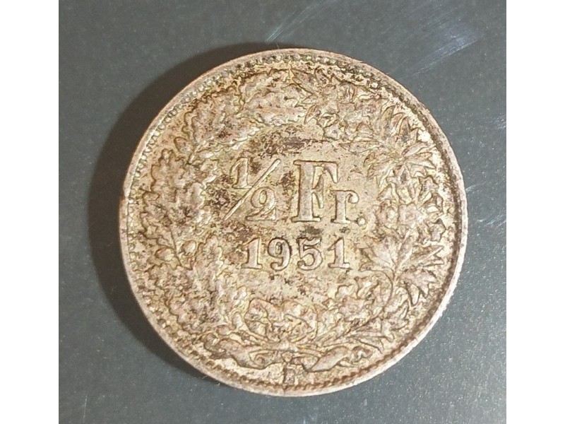 C17 0,5 franaka Svajcarska 1951 srebrnjak 2,5g srebro