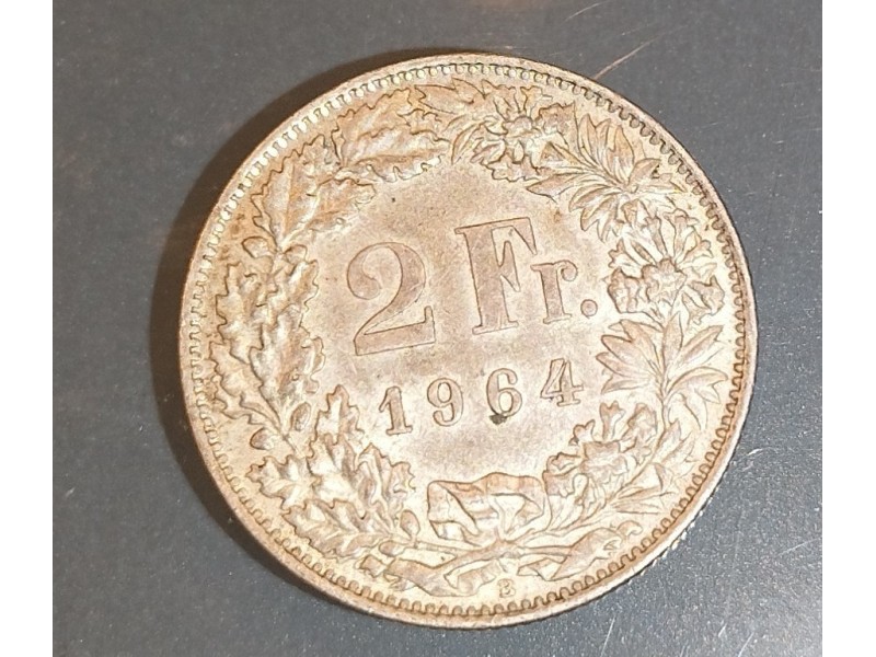 C41 2 franka Svajcarska 1964 srebrnjak 10g srebro