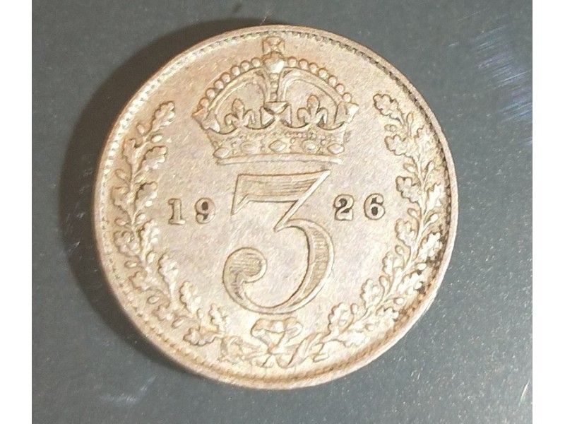 C16 3 pence Velika Britanija 1926 srebrnjak 1,41g srebr