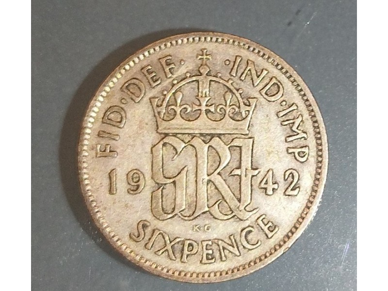 C3 6 pence Velika Britanija 1942 srebrnjak 2,83g srebro