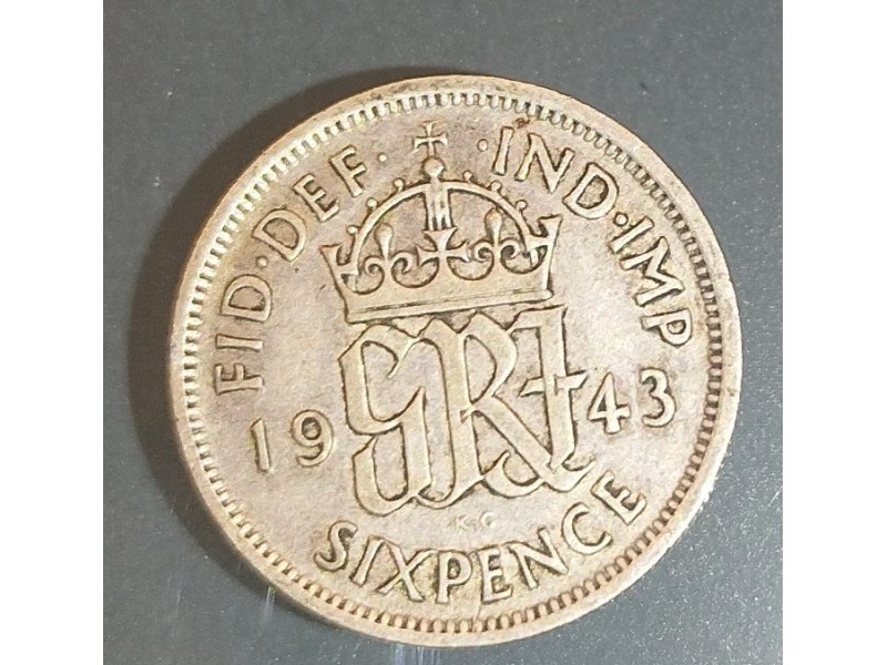 C4 6 pence Velika Britanija 1943 srebrnjak 2,83g srebro