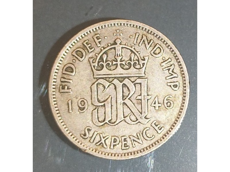 C6 6 pence Velika Britanija 1946 srebrnjak 2,83g srebro