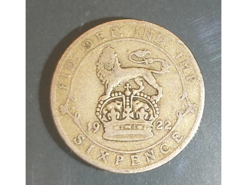 C9 6 pence Velika Britanija 1922 srebrnjak 2,83g srebro