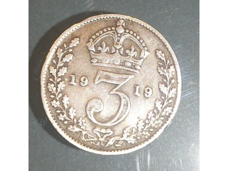 C12 3 pence Velika Britanija 1919 srebrnjak 1,41g srebr