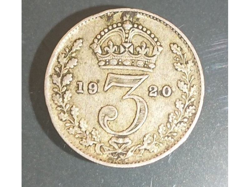 C13 3 pence Velika Britanija 1920 srebrnjak 1,41g srebr