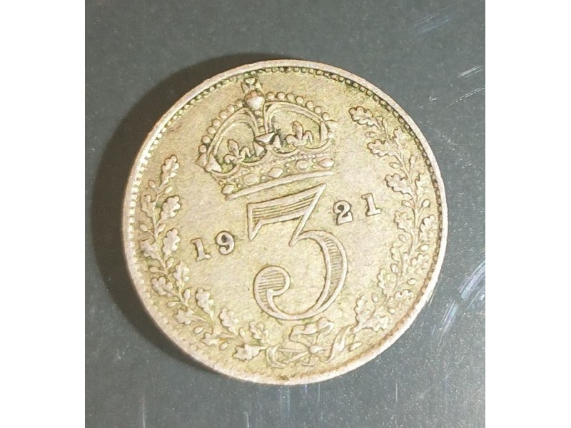 C14 3 pence Velika Britanija 1921 srebrnjak 1,41g srebr