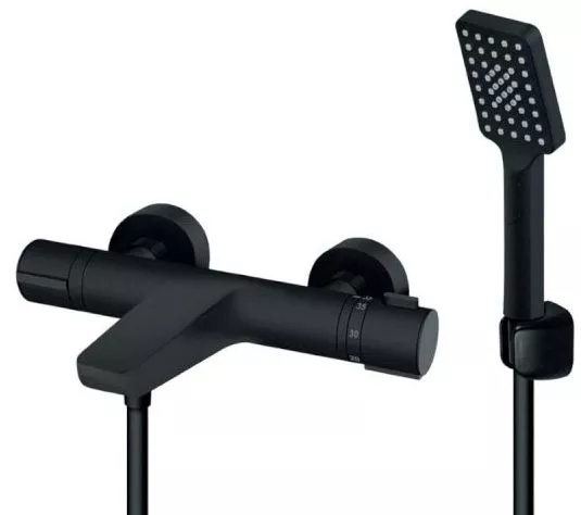 TERMOSTATSKA BATERIJA S2 THERMO BLACK ROSAN ZA KADU SA IZLIVOM I RUČNIM TUŠEM