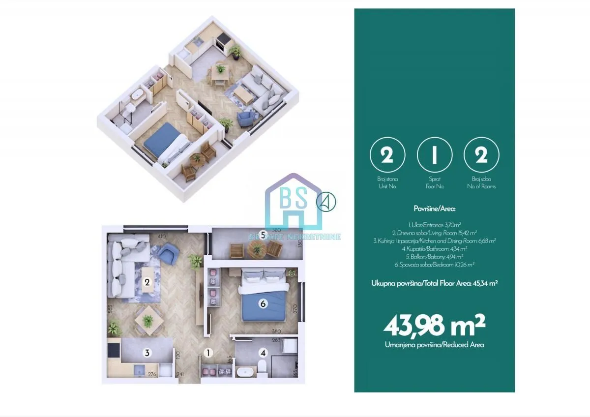 Prodaja, jednosoban stan, 44m², Adice, Novi Sad Sve Podlokacije
