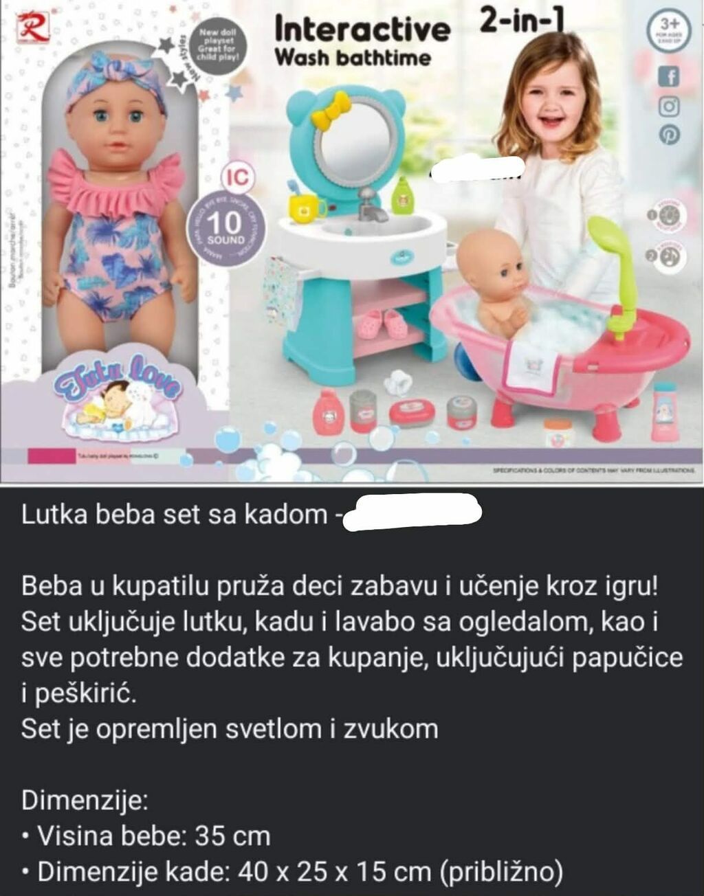 Lutka beba set sa kadom – Interaktivni 2‑u‑1 “Wash bathtime” Opis: -
