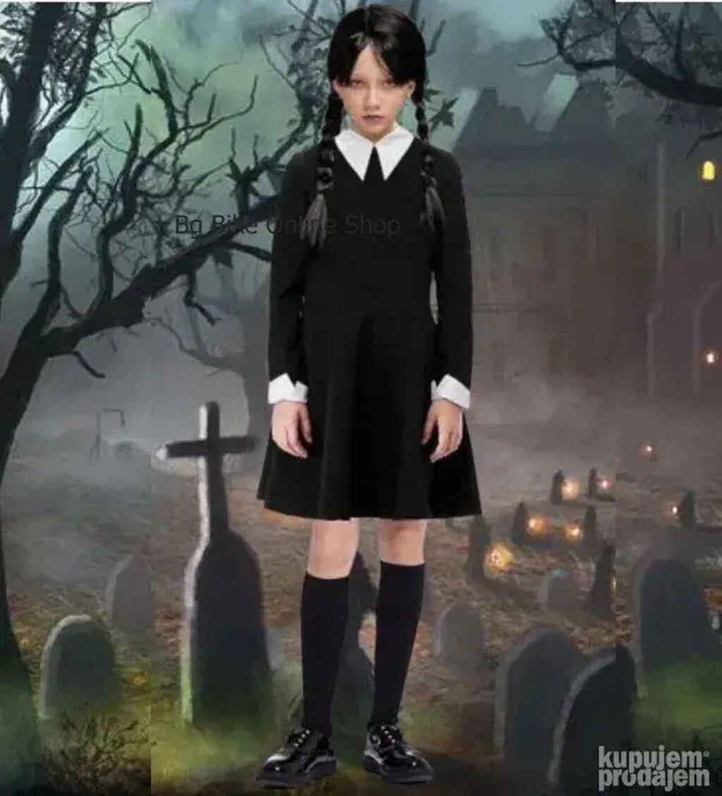 Wednesday Adams family haljina kostim Sreda sa kragnicom. Pre