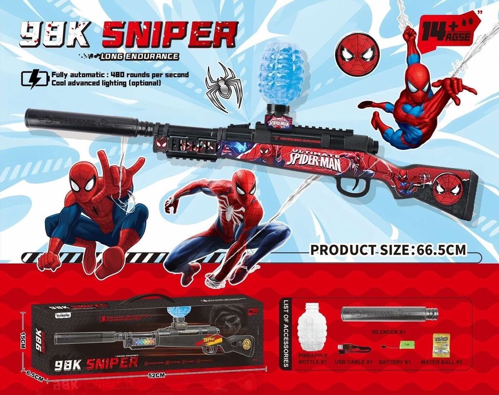 98K Sniper – Spider-Man Gel Blaster (66,5 cm) 3200 din Donesite