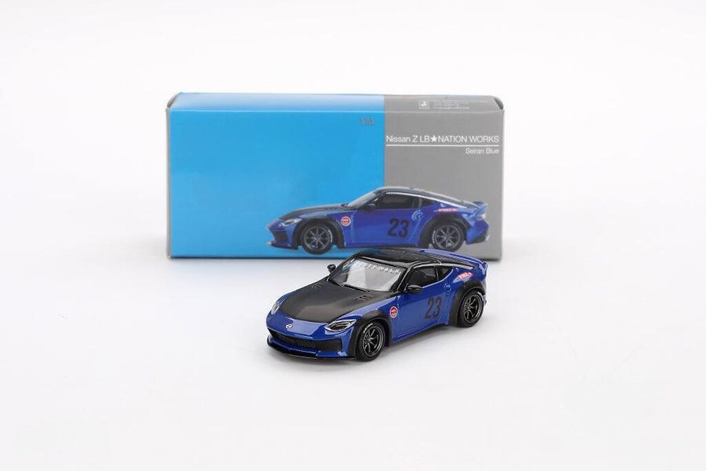    Nissan Z LB★NATION WORKS – Seiran Blue – 1:64 – Mini GT Detaljan