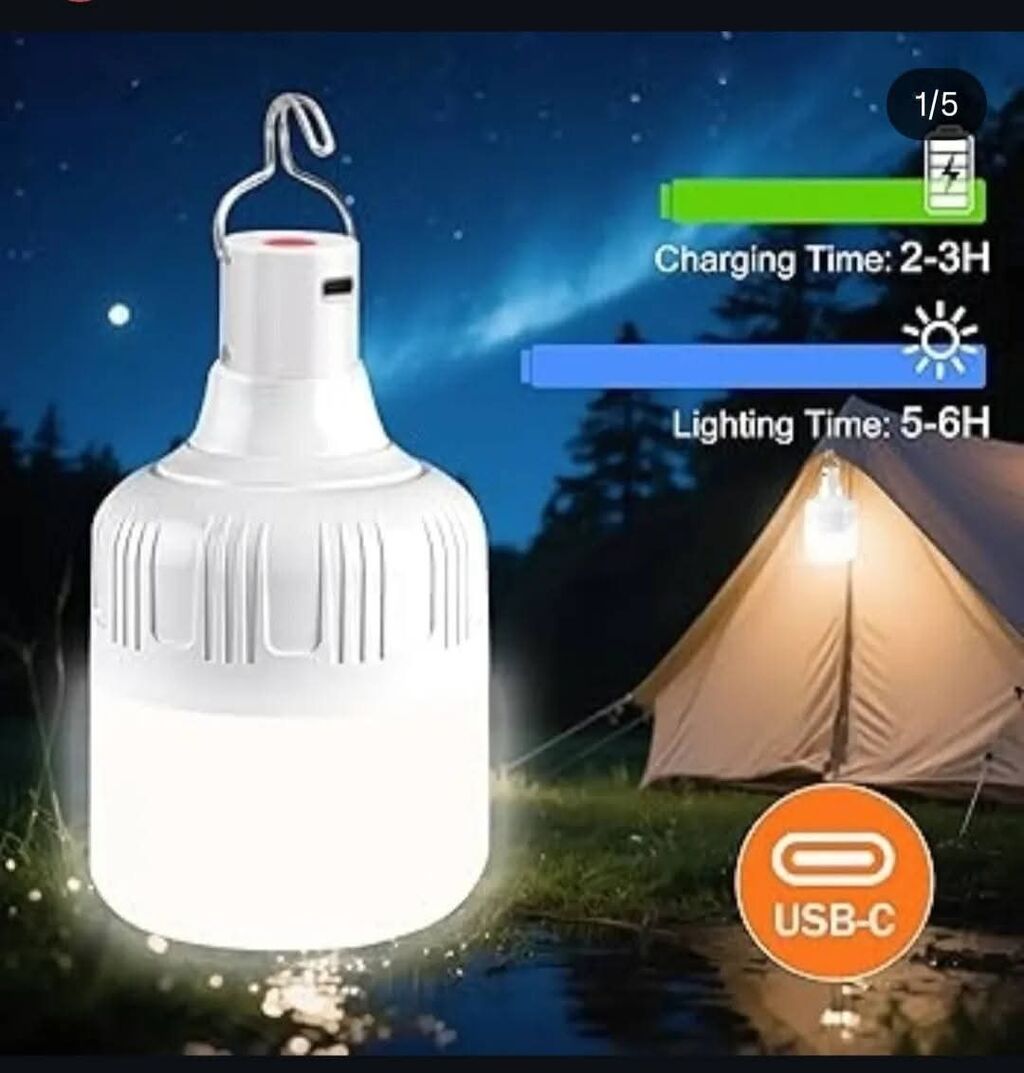 Punjiva LED kamp lampa sa kukom - Prenosiva LED viseća lampa