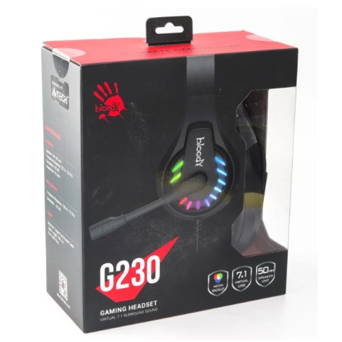 A4-G230 A4Tech Bloody gejmerske slusalice sa mikrofonom, 7.1 SURROUND, 50mm/16ohm, NEON, USB BLACK