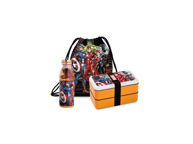 Kutija za užinu, podesiva torba i termos set - Marvel, Avengers, Yellow