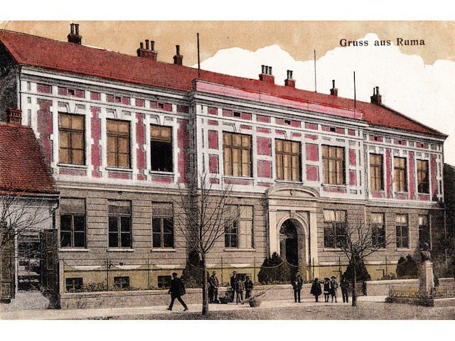 Ruma 1915 - KuK - Srpska skola i spomenik J.J. Zmaj