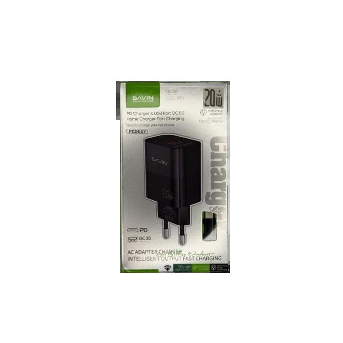 Bavin punjač 20W PD Usb A/Type C + kabl C-C PC963Y-CC crna