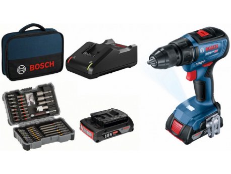 BOSCH GSR 18V-50 + 43 delni set bitova Akumulatorska šrafilica, 2x2.0Ah