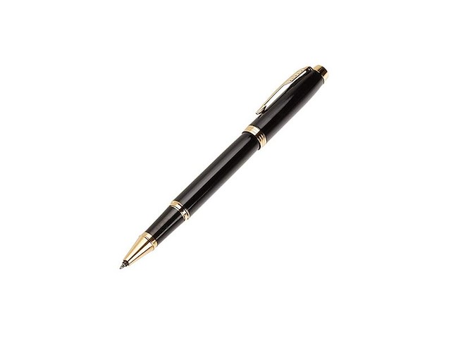 Parker IM Rollerball Pen, Black Lacquer Gold Finish Trim with Fine Point Black Ink