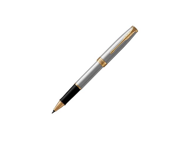 Parker Sonnet Stainless-Steel, Gold-Finish Trim Rollerball, Fine Nib  Gift Boxed